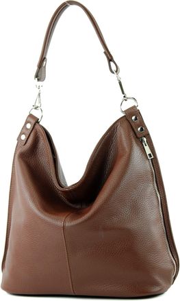 modamoda.de T177 - ital. Damen Schultertasche aus Leder, Farbe:Schokoladenbraun