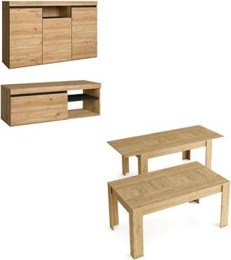 Skraut Home Skraut Home - Set Naturale Esszimmer, Esszimmerm&ouml;bel, Sideboard-M&ouml;bel tv 120cm - Ausziehtisch Eiche/schwarz