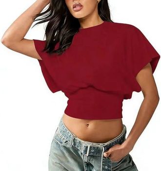 Generic Haut &agrave; manches courtes pour femme, haut ample pour femme, manches courtes, col rond, coupe ample, haut d&eacute;t&eacute;, bordeaux, M
