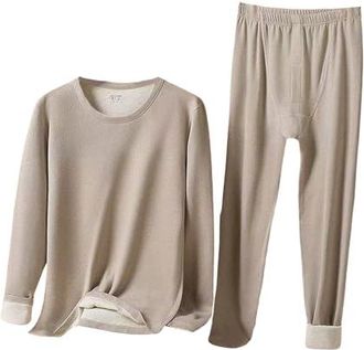 Generic Haut et bas thermiques pour homme - Col rond - Couche de base pour homme - Doublure en coton épais - Manches longues - Automne/hiver - Mode - Couleur 