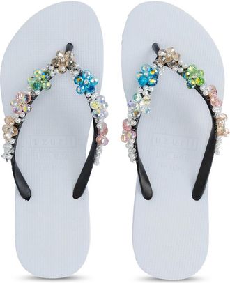 UZURII Slipper & Pantoletten - Zehentrenner Precious Colorful Bloom - Gr. 37_38 - in Wei&szlig; - f&uuml;r Damen