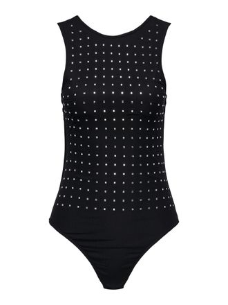 Only Damen ONLELSA S/L MESH Shine Body JRS Top, Black/Detail:Rhinestones, 46
