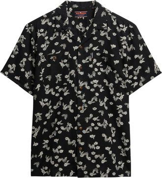 Superdry Herren Kurz&auml;rmeliges Strandhemd Schwarz Bl&uuml;tenblatt XXL