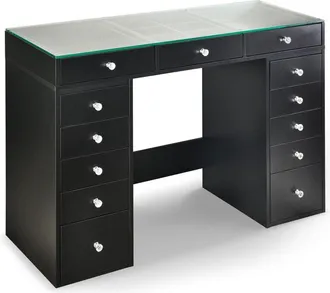 Menzzo Coiffeuse moderne avec 13 tiroirs et plateau en verre transparent L120cm Probeauty Noir