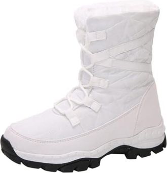 Frcolor Bottes de Neige pour Femme &agrave; Tige Moyenne Doubl&eacute;es de Peluche Bottines DHiver Chaudes et Confortables Taille 38 Semelle Antid&eacute;rapante Blanche pour Nei