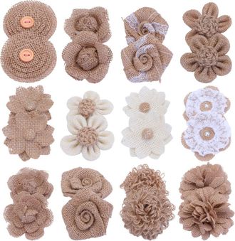 Healifty Jute-Blumen, handgefertigt, natürliche Sackleinen-Rosen, Schleifen, DIY, Jute- für rustikale Hochzeit, Dekoration und Basteln, 24 Stück