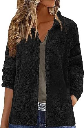 Generic Veste polaire confortable pour femme - Couleur unie - Col montant épais et chaud - Fermeture éclair - Manteau ample pour lentraînement et la vie quoti