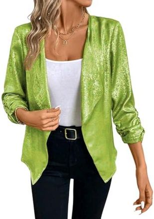 Generic Blazer pour Femme - Veste Blazer Scintillante pour Femme Cardigan Ouvert sur Le Devant Manches 3/4 Fronc&eacute;es Col &Agrave; Revers Veste De Tailleur &Eacute;l&eacute;gante Et