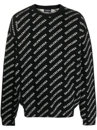 Balenciaga pull &agrave; motif monogramm&eacute; en intarsia - Noir
