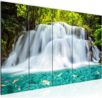 Runa Art Wandbild XXL Wasserfall Landschaft Schlafzimmer Wohnzimmer 200 x 80 cm Türkis Grün 5 Teilig - Made in Germany - 603555a