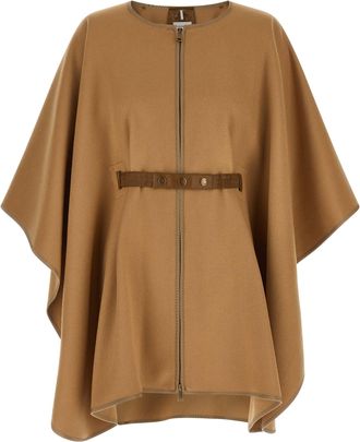 Moncler Virgin Wool Blend with Removable Hood Cape - Camel