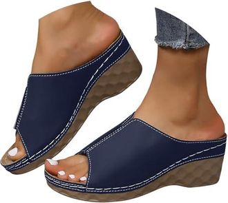Generic Sandales compens&eacute;es basses pour femme - Confortables - Soutien de la vo&ucirc;te plantaire - Sandales orthop&eacute;diques &agrave; bout ouvert - Large largeur - Style bo