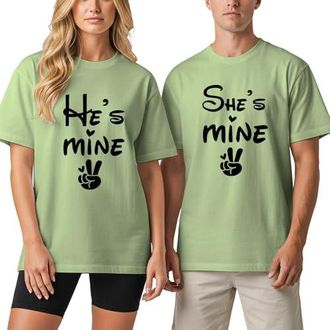 Generic T-shirt d&eacute;t&eacute; &agrave; manches courtes et col rond en coton avec inscription &laquo; Shes Mine Heart &raquo; pour la Saint-Valentin, pour les voyages, vert clair, 5XL