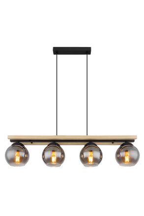 Globo Lighting H&auml;ngeleuchte Conni, Natur, Schwarz, Holz, Metall, Glas, 15x120x85 cm, beliebig k&uuml;rzbar, Lampen & Leuchten, Innenbeleuchtung, H&auml;ngelampen, Esstischlamp