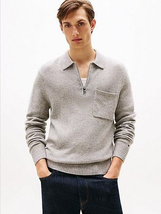 Tommy Hilfiger Pull polo en pure laine dagneau zippé