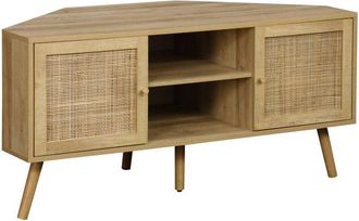 Sweeek Sweeek - Eck-TV-Möbel mit Holz- und Rohrdekor, 2 Türen, 1 Regal, 115cm