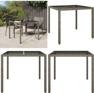 vidaXL Vidaxl - Gartentisch 90x90x75 cm Geh&auml;rtetes Glas Poly Rattan Grau - Gartentisch - Esstisch - Poly Rattan - Gartenm&ouml;bel - Terrassenm&ouml;bel - Home &