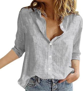 Generic Haut d&eacute;t&eacute; en coton &agrave; col en V pour femme - Chemises sans col pour femme en coton et lin - T-shirts unis surdimensionn&eacute;s pour sortir, hauts basiques en