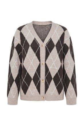 Ulla Popken Strickjacke Strickjacke Rauten V-Ausschnitt Langarm