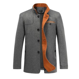 AlltheMen Herren Mantel Slim Fit Stehkragen Wollmantel Winter Winterjacke Mittellang f&uuml;r Business Freizeit Grau XXL