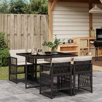 vidaXL Ensemble &agrave; manger de jardin coussins 5pcs Noir R&eacute;sine tress&eacute;e - Vidaxl