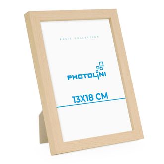 Photolini Bilderrahmen 13x18 Natur, Bilderrahmen 13x18 Holz MDF, Fotorahmen 13 x 18 mit Acrylglas, Bilder Rahmen 13 x18 Aufh&auml;ngen & Aufstellen, Picture Frame f&uuml;