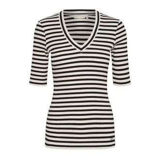 Inwear Gestreiftes V-Ausschnitt T-Shirt Schwarz/Wei&szlig; - - Tops - Damen - Schwarzk - XS