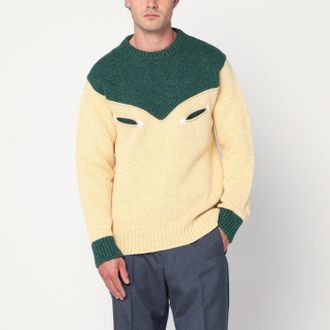 Prada Creme- und smaragdgr&uuml;ner Wollpullover