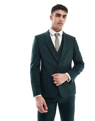 Asos Eng geschnittene Anzugjacke in Dunkelgr&uuml;n