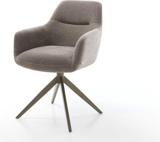 DELIFE Drehstuhl Pejo-Flex Strukturstoff Soft Taupe Kreuzgestell breit Effektfinish Titan 360&deg; drehbar Wippfunktion Taschenfederkern, Esszimmerst&uuml;hle