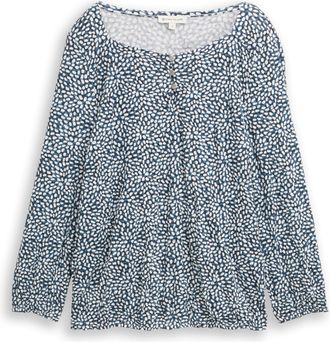 Tom Tailor Damen 1048494 Crinkle Blusenshirt mit Muster, 38993-Organic Petrol Dot, XL