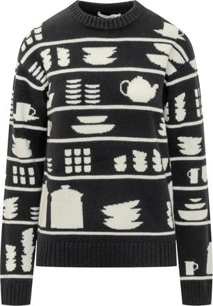 J.W.Anderson Femme, Pulls, Noir, Taille: 38 FR Pull Jacquard Vaisselle