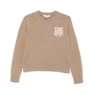 Maison Kitsun&eacute; Fox Head Intarsia Pullover - - Sweatshirts & Hoodies - Damen - Beige - XS