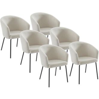Pascal Morabito Pascal Morabito - Lot de 6 chaises avec accoudoirs en tissu bouclette et métal - Crème - moroni de