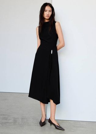 Mango Metallisch gerafftes Midikleid schwarz - Damen - XXL - MANGO