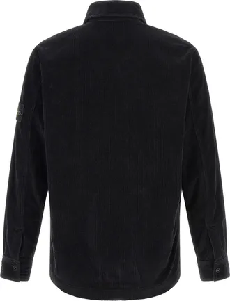 Stone Island Garment-Dyed Cotton Corduroy Overshirt - Black