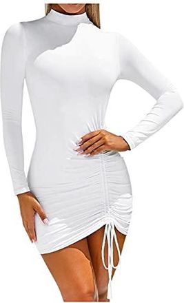 QWUVEDS Skirts for Women Mini jupe plissée pour femme Robe en polaire épaisse solide à manches longues sexy moulante Robe courte, Blanc., M