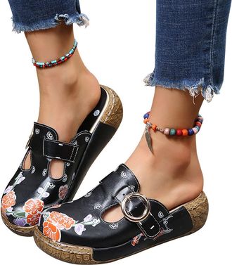 Onsoyours Pantoletten Damen Slip On Mule Hausschuhe Sommer Leicht Pantoletten mit Atmungsaktive Freizeit Schuhe rutschfest Weiche Sohle Gartenschuhe A Schwarz 4