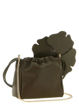 Pinko Flower Leather Clutch - Olive Green