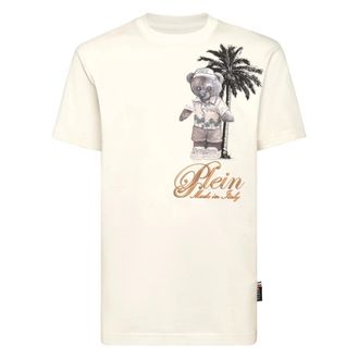 Philipp Plein Homme, Tops, Blanc, Taille: 2XL T-Shirt Col Rond Teddy