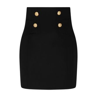 Balmain Femme, Jupes, Noir, Taille: 38 FR Jupe Mini en Laine Noire avec Boutons Dor&eacute;s