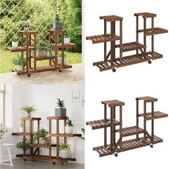 vidaXL Blumenständer mit Rollen 110x25x78 cm Massivholz Tanne - Blumenständer - Holzkiste - Pflanzenhalter - Tannenzapfen - Vintage Stil - Home & Living