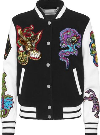 Philipp Plein Femme, Vestes, Noir, Taille: 38 FR Leather Bomber Tattoo