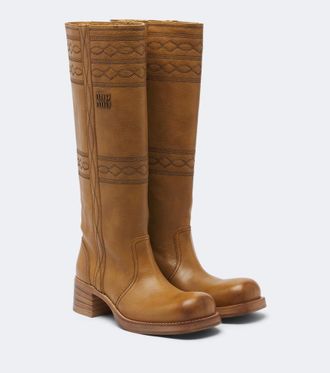 Miu Miu Bottes en cuir &agrave; broderies