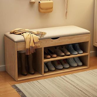 Generic Schuhbankregal - Gepolsterte Eingangsbank Mit Gepolsterter Sitzfläche Und Schuhaufbewahrung for Flur, Wohnzimmer, Schlafzimmer(C,80CM)