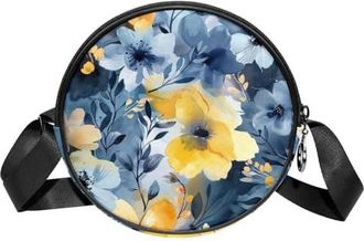 Generic Petit sac &agrave; bandouli&egrave;re circulaire pour femme, motif feuilles florales, sac &agrave; dos avec fermeture &eacute;clair, bretelles r&eacute;glables, sac &agrave; main rond d&eacute;contra