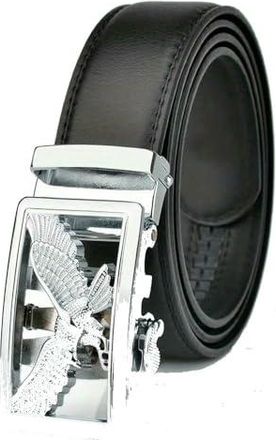 Generic ZBDP Ceinture pour homme Boucle automatique Business Casual Motif dor&eacute; argent&eacute; Ceinture en cuir Boucle automatique, noir/argent&eacute;, 110 cm