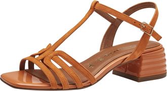 Tamaris Damen Sandalen mit Absatz Leder Blockabsatz Sommer; ORANGE/orange; 38 EU