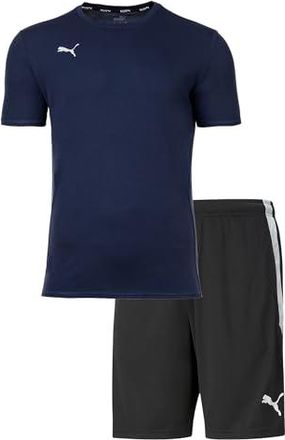 Puma Ensemble dentra&icirc;nement Finisher pour homme - T-shirt fonctionnel respirant et short pour le fitness et les loisirs, noir/bleu marine, S