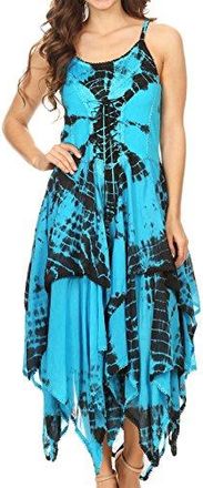 Sakkas 902 Annabella Corset Bodice Handkerchief Hem Dress - Noir/Turquoise - Une Seule Taille régulière